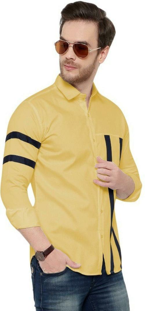 Buy COMBRAIDED...The Heart of Fashion Men Yellow Solid Pure Cotton Shirt (Large) Online at Best ...
