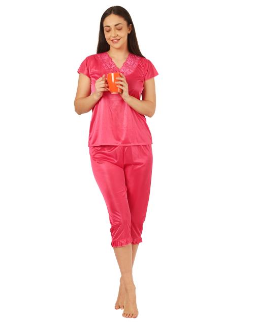 Buy Noty Girl's/Women's-Night Suit/Top & Capri Set/Loungewear - Satin ...