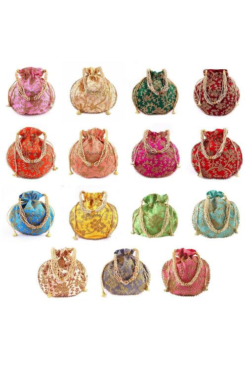 Buy Binori Auspicious Rajasthani Style Royal Clutch Silk Potli Pack of ...