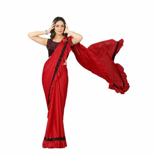 Buy TexStile Women's Ready Pleated Saree With Sequence Blouse Piece ...