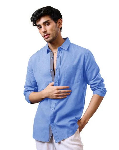 Buy Ethnicbasket Men's Light Blue Solid Full Sleeve Shirt Online at ...