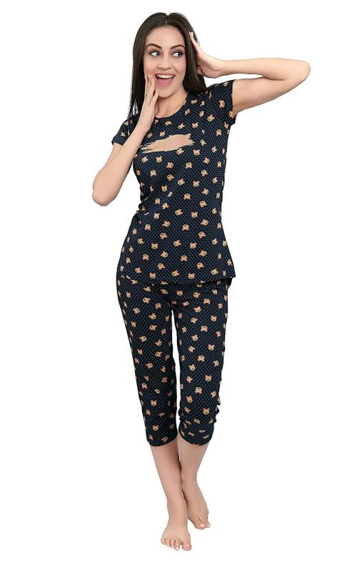 Buy French Lime Women Navy Printed Cotton Capri Set Online at Best ...