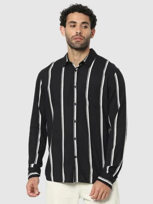 Buy Celio Black Vertical-Stripes Regular Fit Shirt By Celio Online at ...
