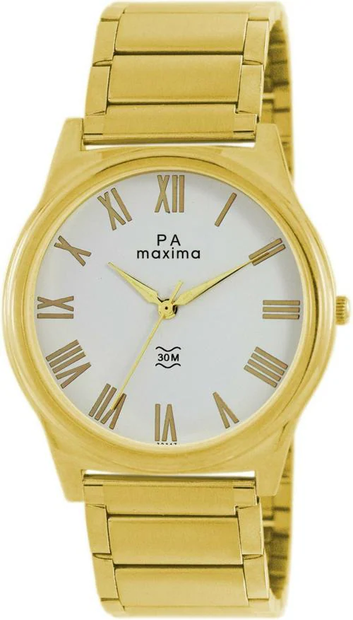 Buy Maxima Analog White Dial Gold Strap Watch For Men (34756CMGY ...
