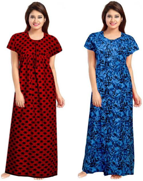 Buy Averill Women's Multicolor Floral Cotton (Pack of 2) Nighty Online ...
