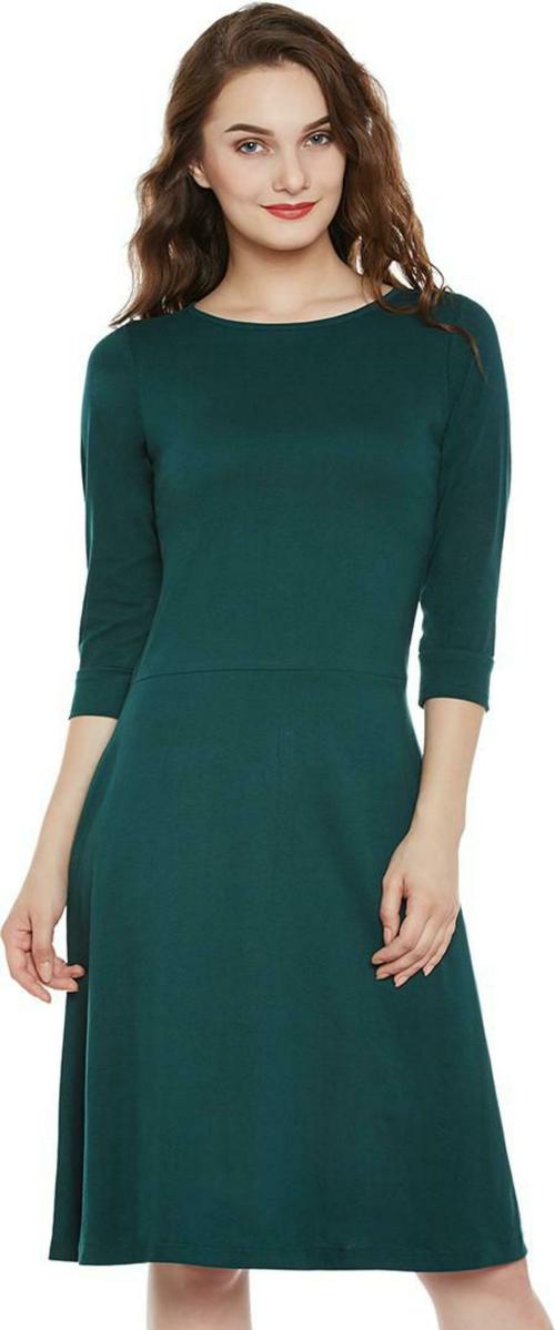 Buy Miss Chase Women Green Solid Cotton Single Dress Online at Best ...