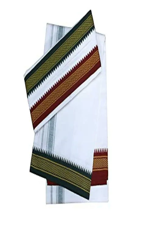 Buy SUMAN TEX Men Cotton Thalapathy Dhoti With Towel (Pack of 2) Online ...