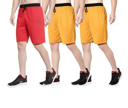 Buy Oora Men Red, Mustard Pack Of 3 Running Shorts Online at Best ...