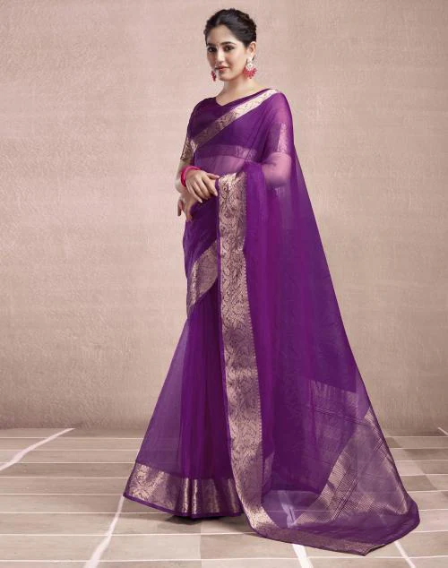 Buy Siril Organza Magenta Color Saree with Blouse piece Online at Best ...