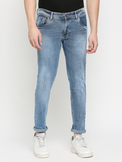 Buy TCI TRUE COLORS OF INDIA Men's slim fit Light blue stretchable ...