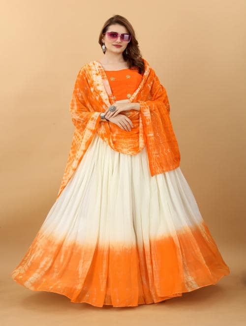 Buy Neel Art Womens Silk Georgette Fabric Lehenga Choli Set - Orange ...