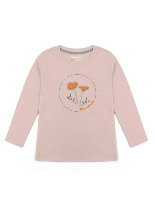 Buy HELLCAT Girls Light Pink Cotton Blend Printed Single Round Neck T ...
