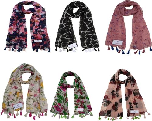 Buy FusFus Women Multicolor Printed,floral Print Chiffon Scarf - Free ...