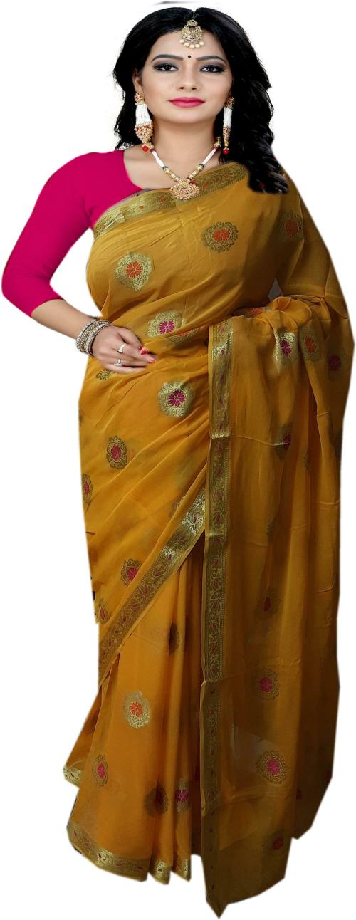Buy Stylish Sarees Women Gold Woven Viscose Rayon Saree Online at Best ...