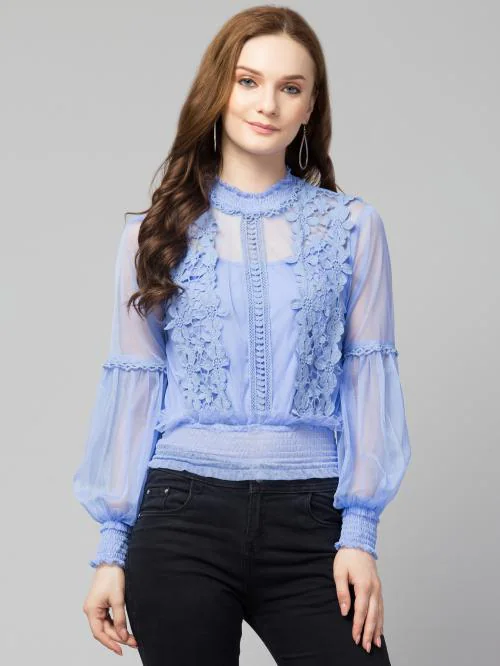 Buy StylzIndia - Trendy Lace Net Tops - Light Blue - M Online at Best ...