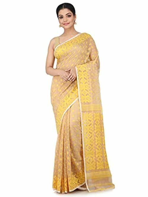 Buy PinkLoom Women Beige Handloom Pure Cotton Saree Without Blouse Piece Online at Best Prices ...