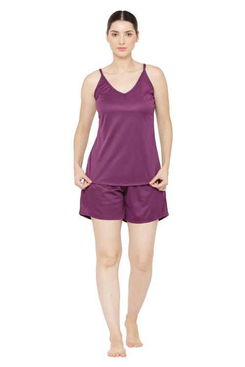 Buy USA Fantasy Women's Purple Satin Lycre Solid Nightsuit Online at ...