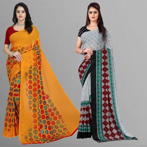 Buy Anand Women Multicolor7 Self Design Pattern Georgette Pack of 2 ...