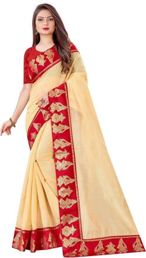 Buy Febo Fashion Women Cream Printed Cotton Blend Single Saree Online ...