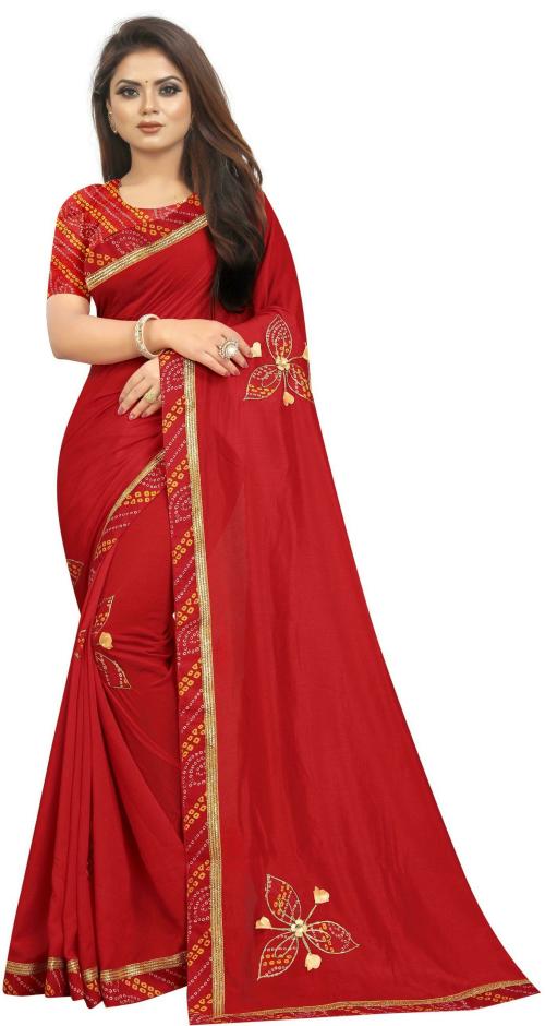 Buy Febo Fashion Women Red Embroidered Art Silk Single Saree Online at ...