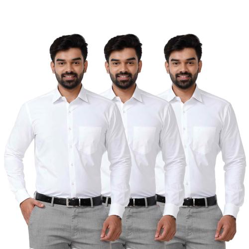 Buy UATHAYAM Good Luck Cotton Full Sleeve Solid Regular Fit White ...