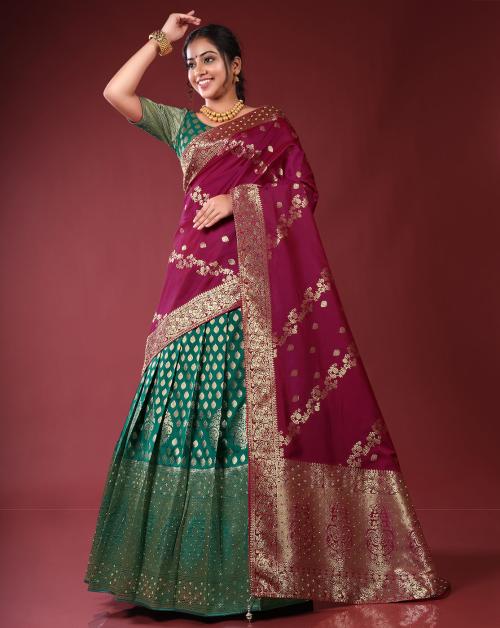 Buy HALFSAREE STUDIO Rama Banarasi Silk Zari Work Lehenga Choli Online at Best Prices in India ...