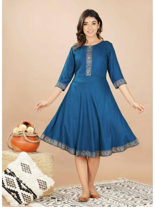 Buy Shreehit Women Light Blue Rayon Kurta (M) Online at Best Prices in ...