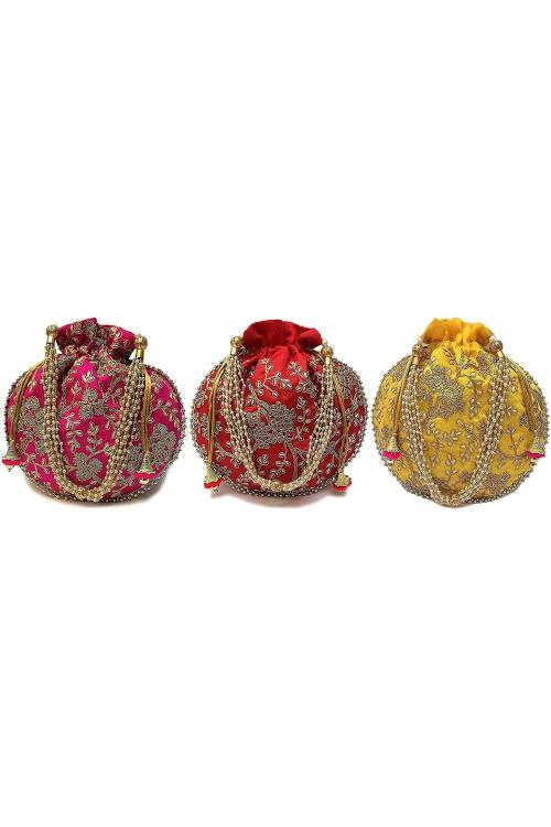 Buy Binori Rajasthani Style Royal Clutch Silk Potli Pack of 3 Online at ...