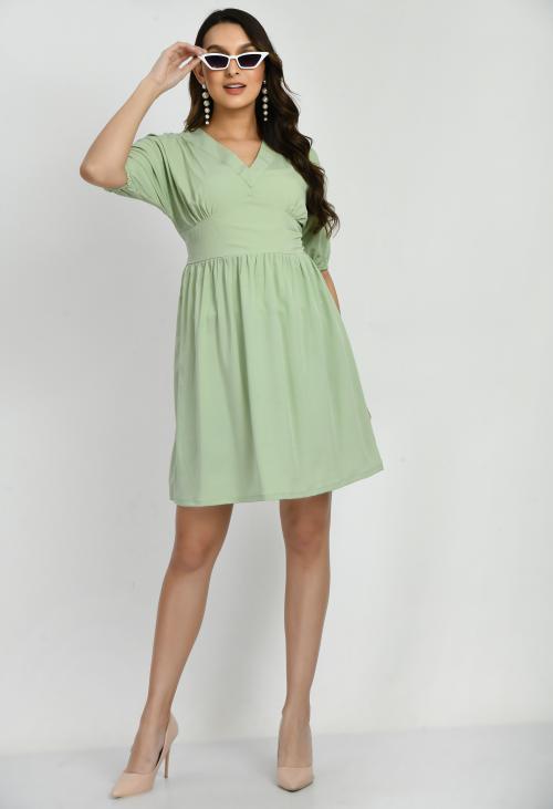 Buy Elanmate Women Polyester Pista Color Solid & Plain Smocky Waist Fit ...