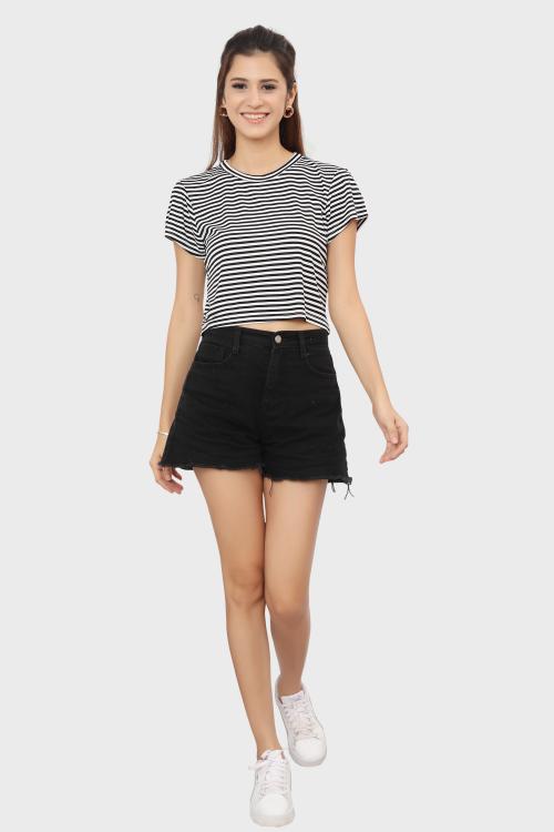 Buy CLOTHINK HUB Womens Regular Fit Half Sleeve Solid Casual Wear Crop ...