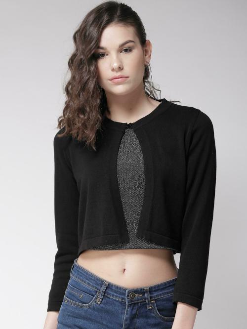 Buy Style Quotient Women Black Solid Button Crop Shrug Online at Best ...