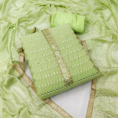 Buy GURHAL Embroidered Georgette Unstitched Dress Material Green Online ...