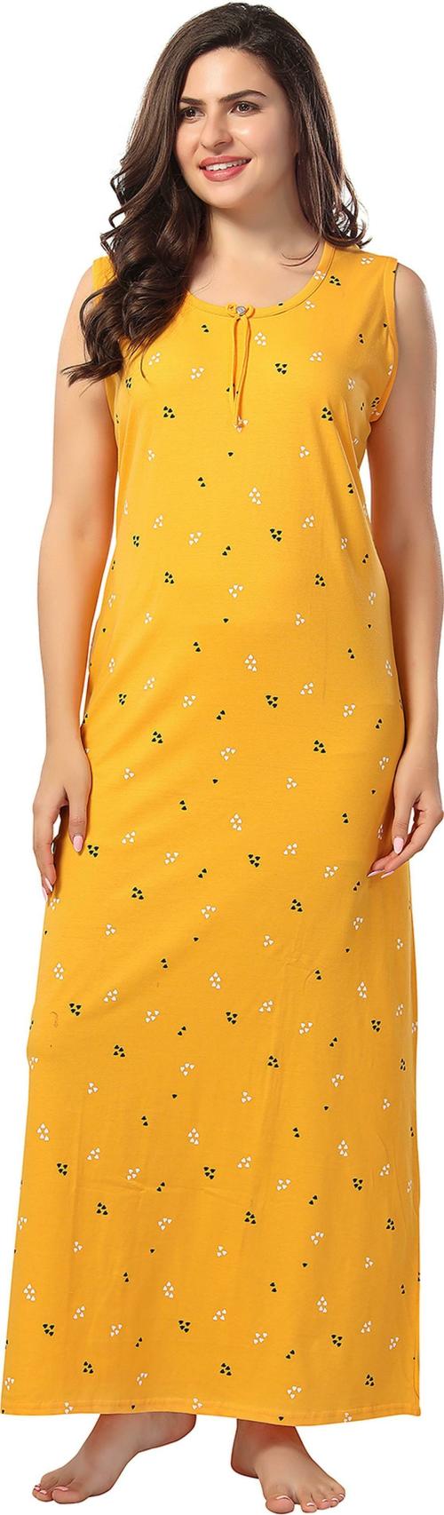 Buy Be You Women Yellow Printed Cotton Blend Nighty Online at Best ...