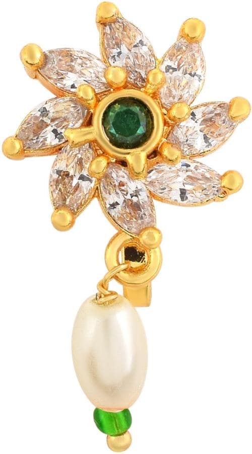 Buy ADMIER Brass Goldplated CZ studded floral design Marathi Nath Press ...