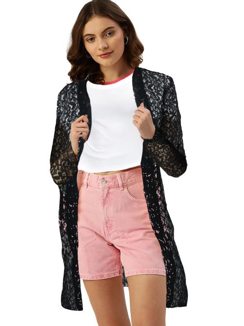 Buy Neeba Knee Length Cotton Long Net Floral Design Shrug for Women ...