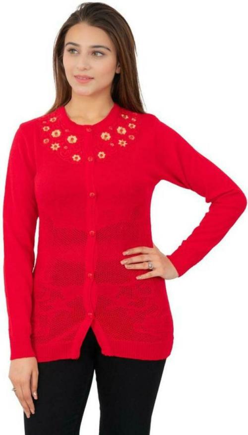 Buy Loglo Women Red Woven Design Acrylic Blend Sweater - M Online at ...