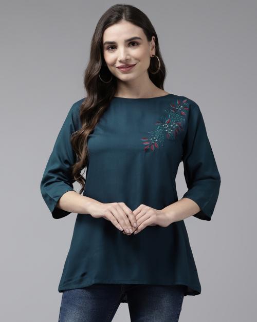 Buy Aarika Womens Rama Color Georgette Embroidery Top Online at Best ...