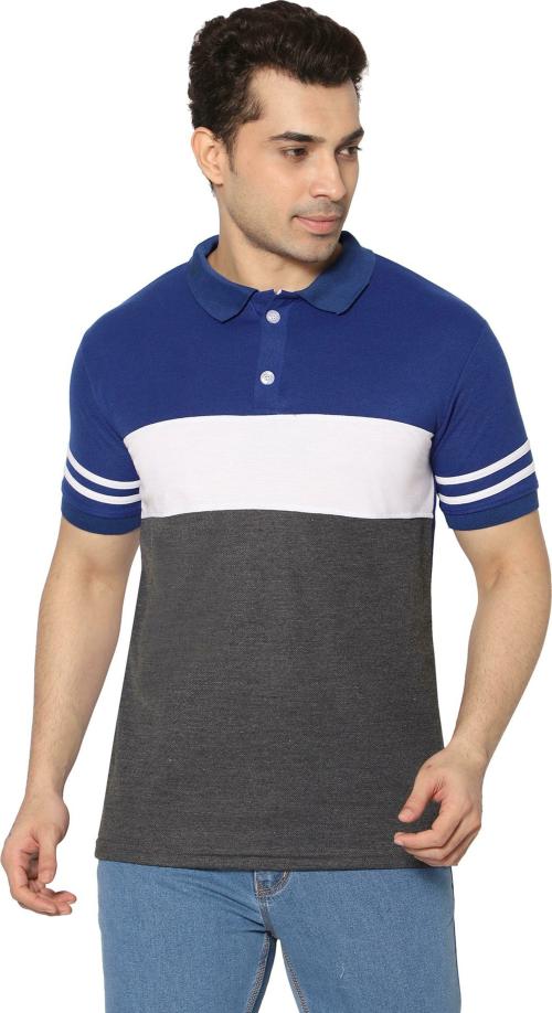 Buy Men Blue Colorblock Polycotton Polo Neck T Shirt (L) Online at Best ...