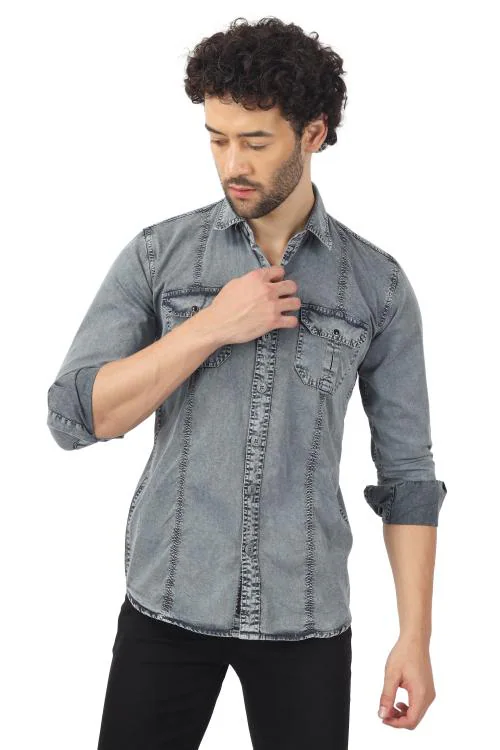 Buy tdi Men's Solid Slim Fit Cargo Casual Shirt with Spread Collar ...