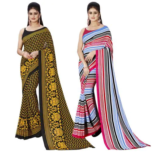 Anand Women Multicolor7 Self Design Pattern Georgette Pack of 2 Saree ...