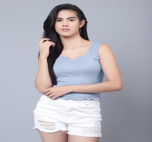 Buy Shylina Women Casual Rib Deep Sleeveless Cutout Crop Top A49 Online ...