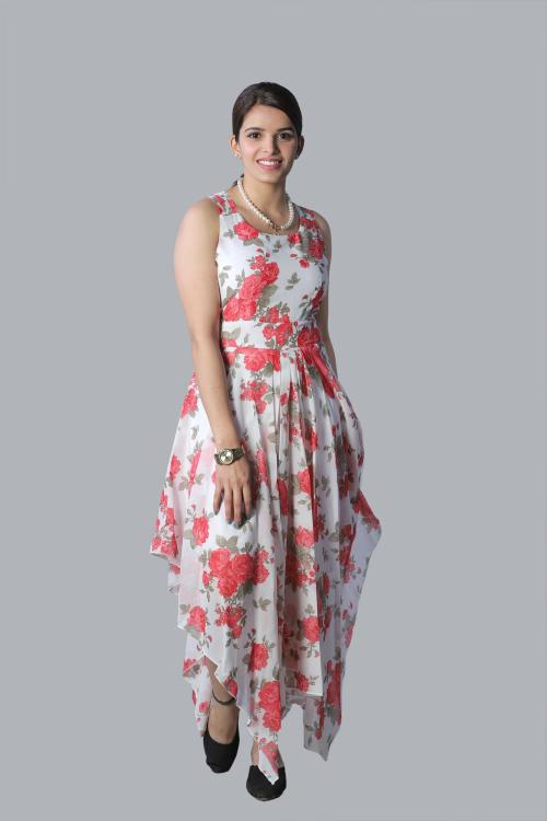 Buy Lilyn Women White Georgette A-Line Dress (XXL) Online at Best ...