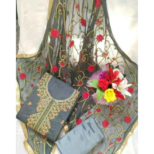 Buy GURHAL Embroidered Cotton Unstitched Dress Material Grey Online at ...