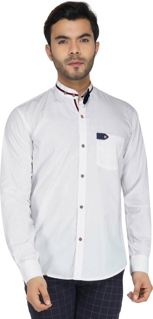 Buy Tahvo Men White Solid Cotton Blend Party Shirt (44) Online at Best ...