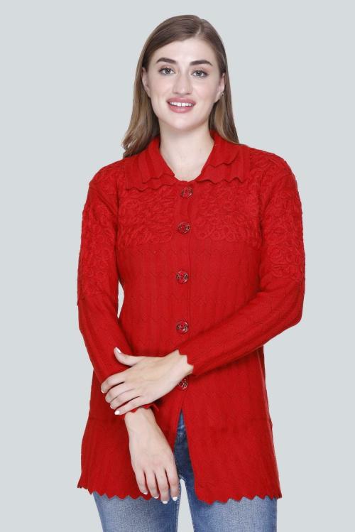 Buy Curious Fashion Women Red Embroidered Acrylic Blend Sweater Online ...