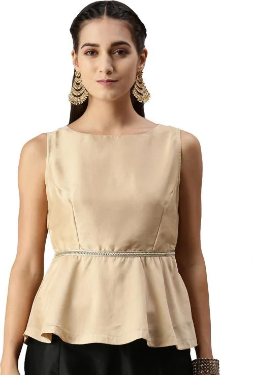 Buy De Moza Women Beige Solid Polyester Party Top (M) Online at Best ...