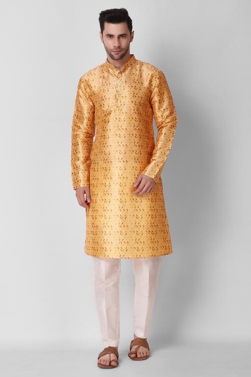 Buy Koshin Yellow Color Art Silk Ikkat Print Digitally Kurta Only For ...