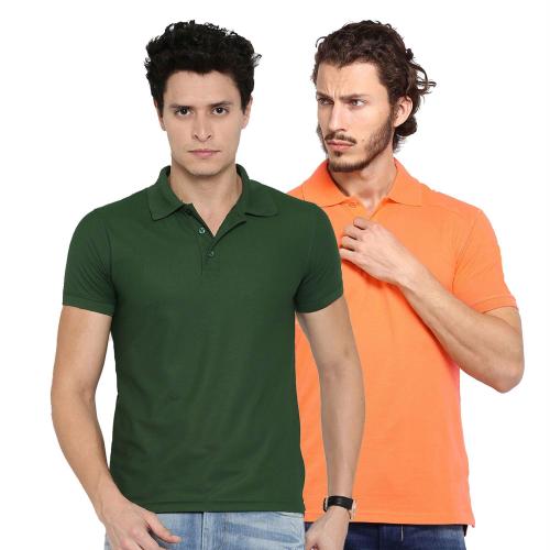 Fastoche Men Dark Green,orange Polo Tshirt (Pack Of 2) - JioMart