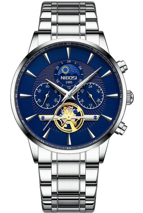 Buy Nibosi Mens Silver Stainless Steel Round Chronograph Watch (Pack of ...