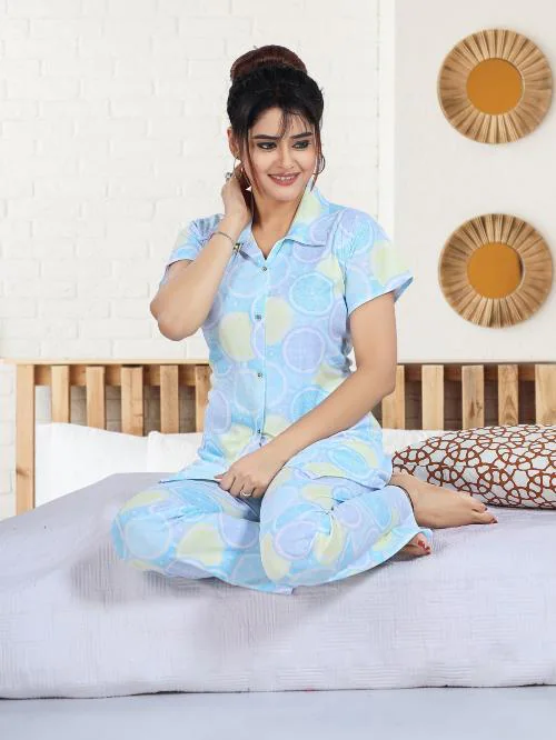 Buy TRUNDZ WOMEN'S PRINTED SATIN NIGHTWEAR SET(Blue) Online at Best ...